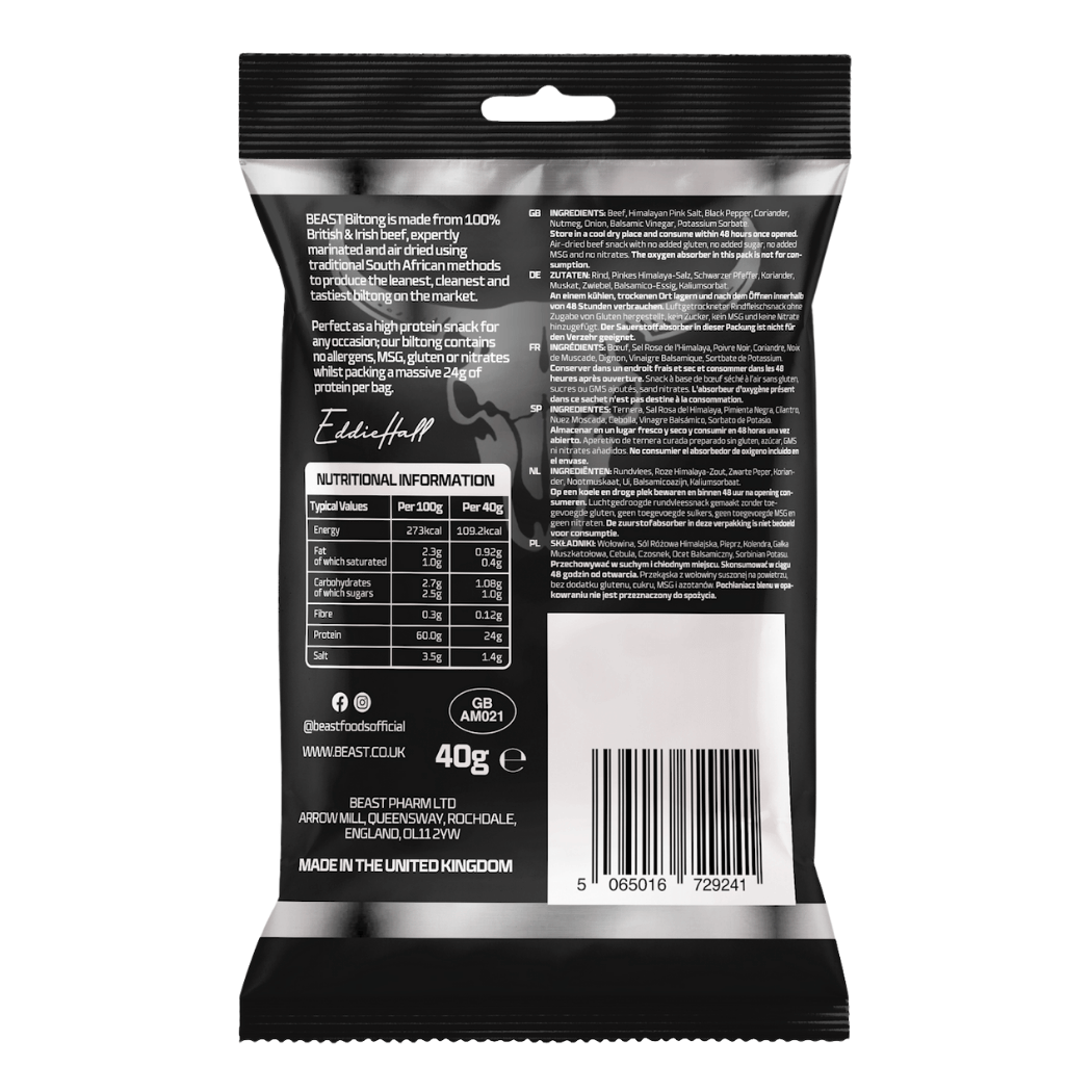 Beast Original Protein Beef Biltong 40g | Protein Package | Protein Package