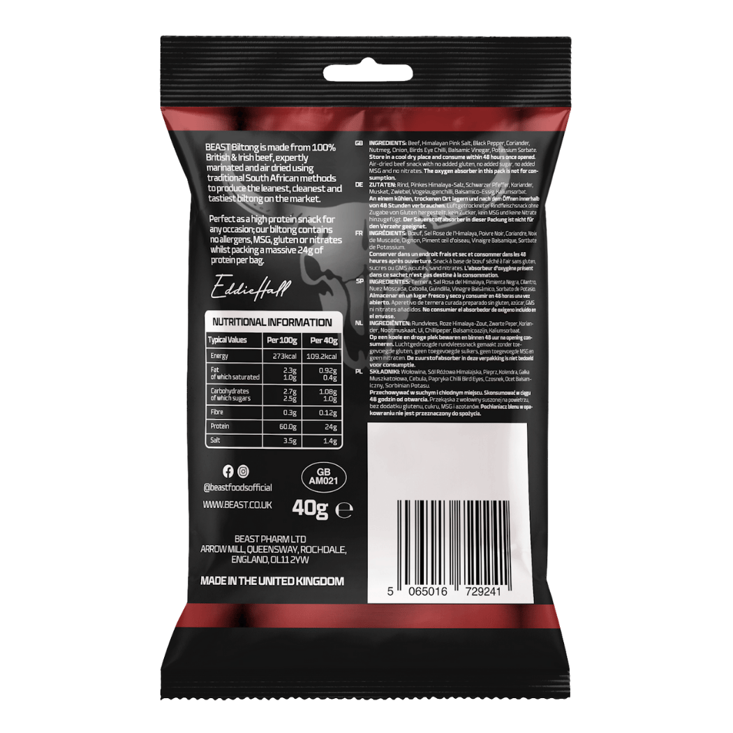Beast by Eddie Hall Peri Peri Protein Beef Biltong | Protein Package ...