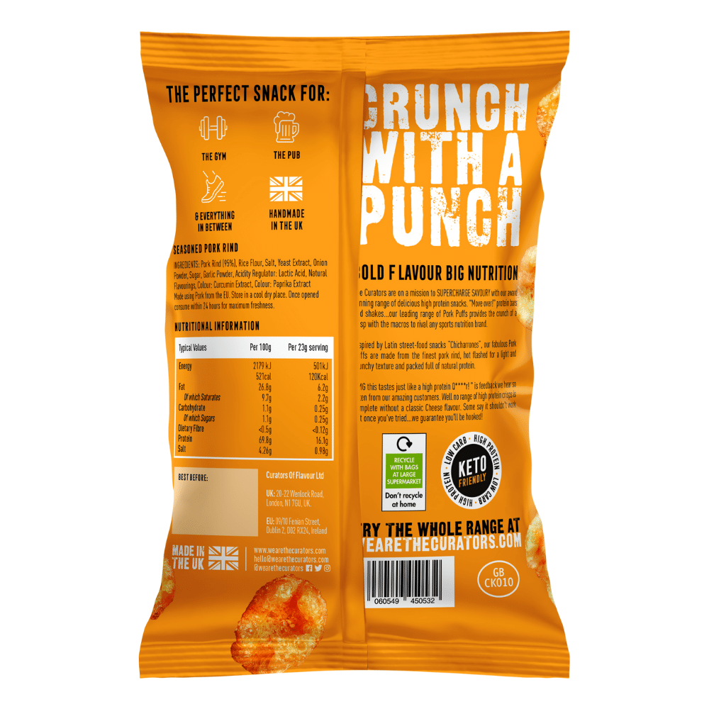 The Curators Cheese Puffed Pork Puffs 23g Packs | Protein Package ...